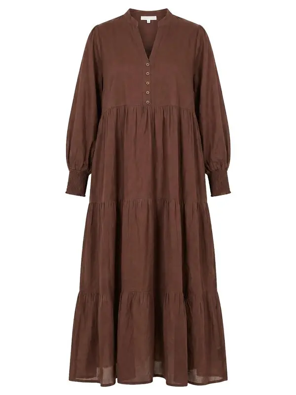 Adrift Clothing Sienna Billow Dress In Chocolate - Brown