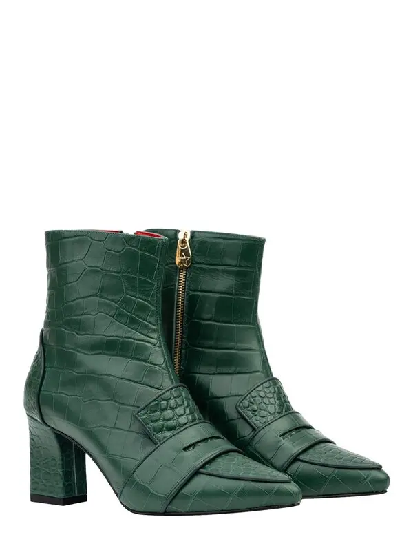 ROSAMUND MUIR LONDON Luciana Crocodile Print Loafer Boots - Green
