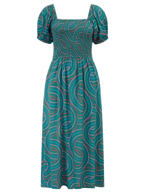 SUGARHILL BRIGHTON Jolene Shirred Midi Dress Concentric Circles - Green