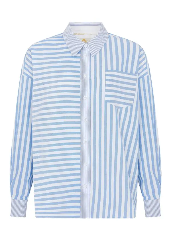 HAY LIFE Blue / White Bailey Multi Stripe Oversized Shirt - Blue/white