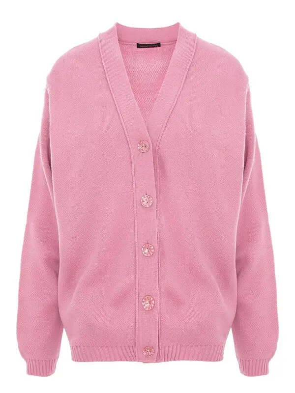 CONCEPT A TROIS V-neck Knitted Cardigan With Crystal Buttons - Pink