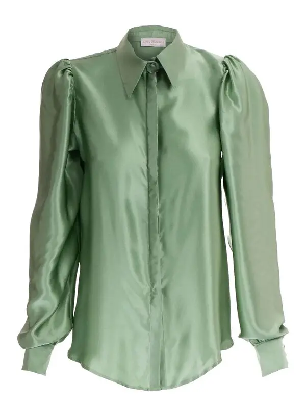 SOFIA TSERETELI Satin Silk Blouse With Mother Of Pearl Buttons - Green