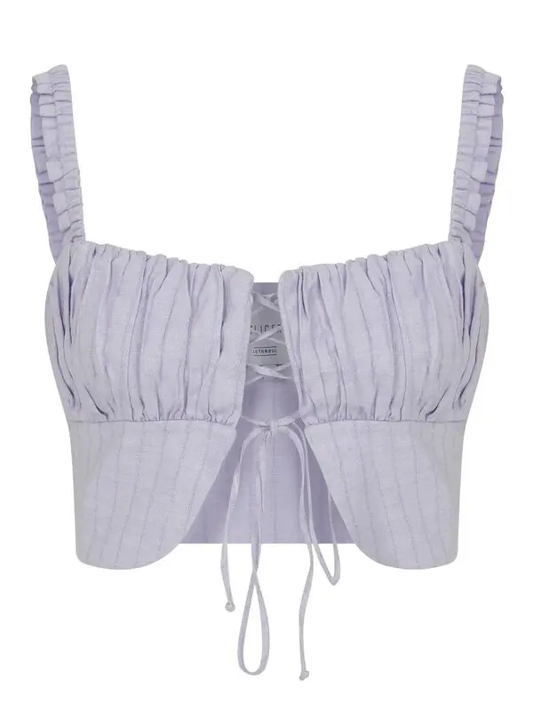 NAZLI CEREN Simon Linen Top - Blue