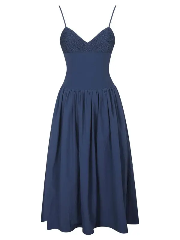 MISS CIRCLE NEW YORK Ailani Navy Taffeta Smocked Midi Dress - Blue