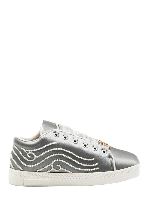 RETTROSE Clara Luxury Satin Handmade Embellished Tennis Shoe - Silver