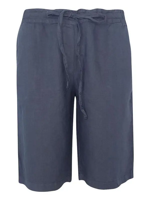 Haris Cotton Solid Linen Shorts With Knot Waist Slant Pocket Marine - Blue