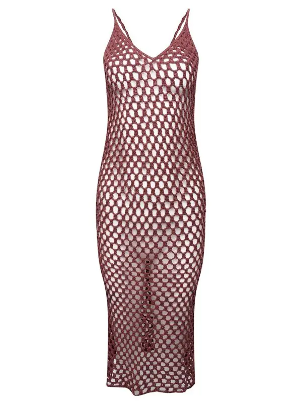 LATELIER LONDON Sardinia Cotton Crochet Midi Dress - Brown