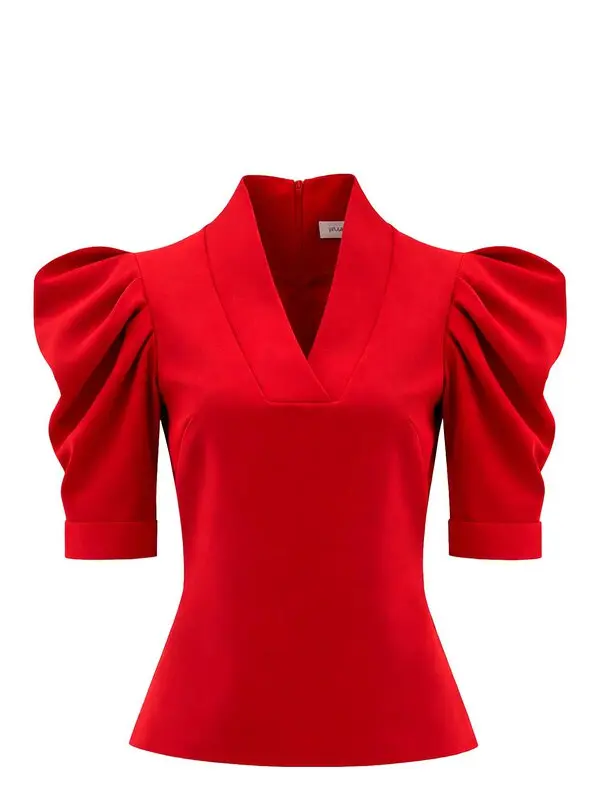 JULIA ALLERT V-neck Puff Sleeve Top - Red