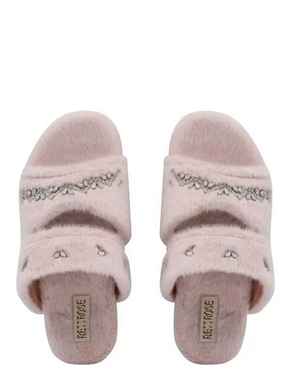 RETTROSE Abbie Dusky Luxury Plush Diamanté Embellished Handmade Slipper - Pink