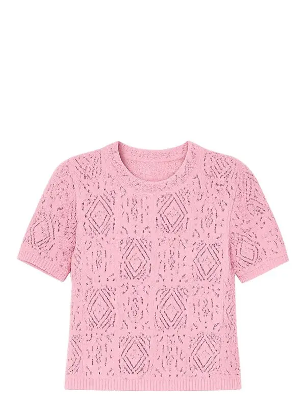 YUMI Cotton Crochet Knitted Top - Pink
