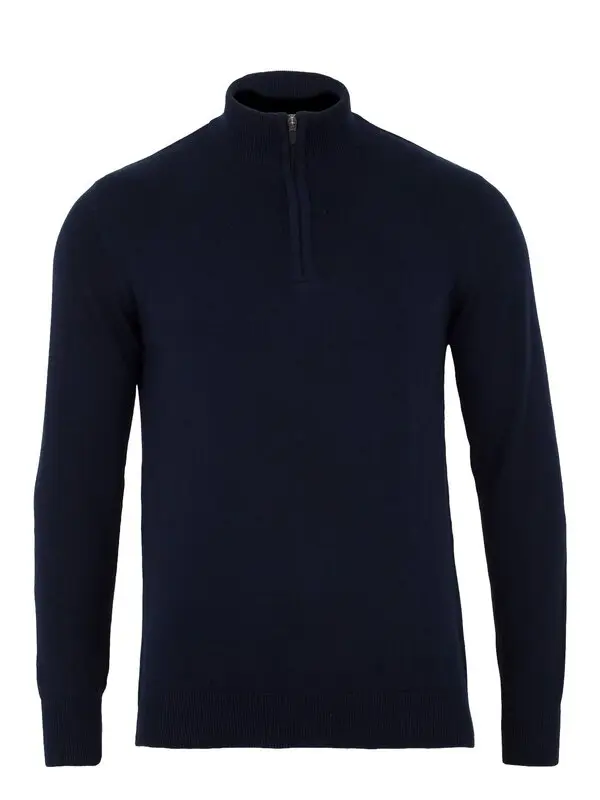 PAUL JAMES KNITWEAR Lightweight Foster Cotton Zip Neck Jumper Navy - Blue