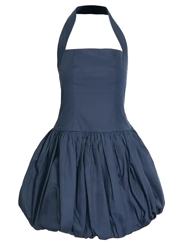 AMY LYNN Navy Pure Cotton Halterneck Mini Puffball Dress - Blue