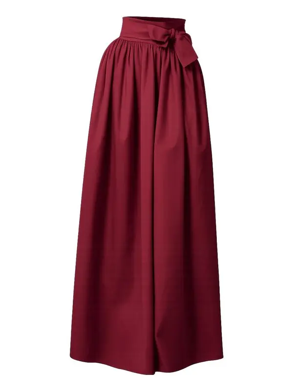 NIKKA PLACE Maxi Formal Cotton Skirt With High Waist And Bow In Burgundy Color - Red