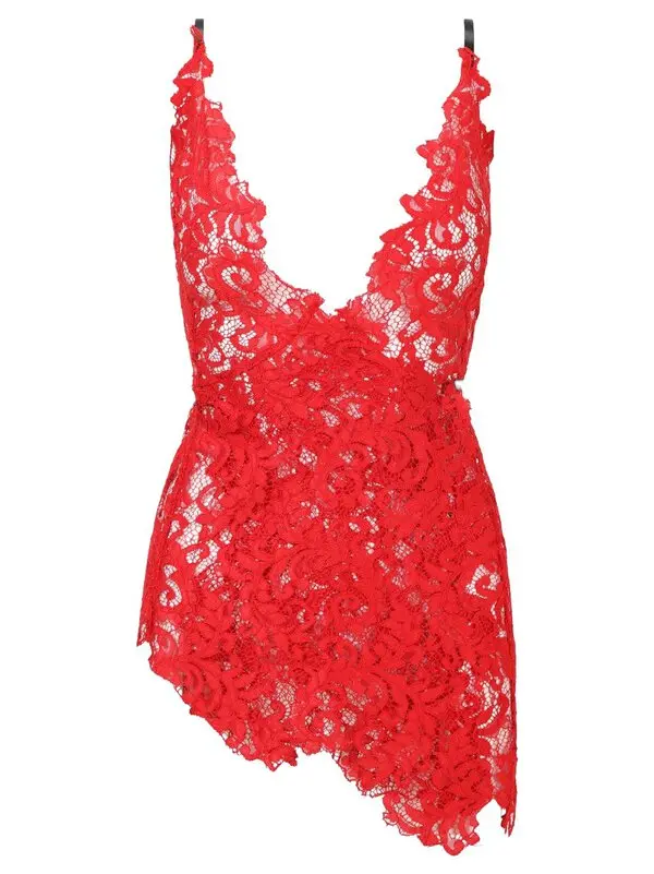 BELLE ET BON BON Valentina Bright Cherry Lace Wrap Dress - Red
