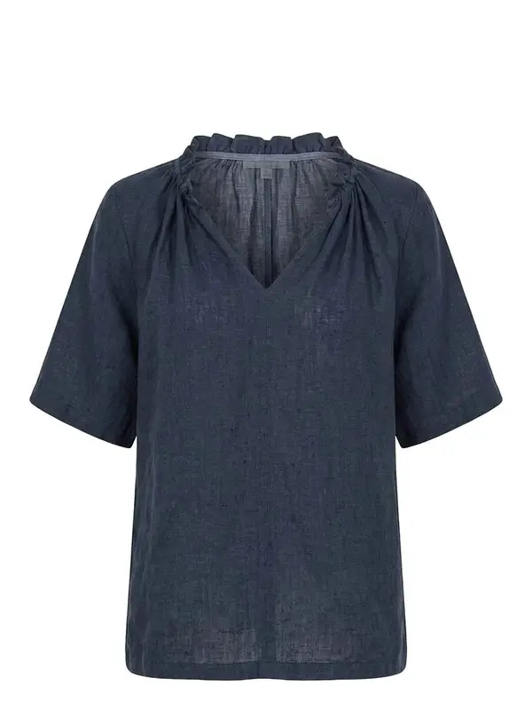 JAMES LAKELAND Navy Pure Linen Blouse - Blue