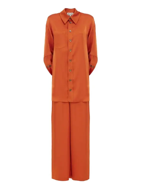 JULIA ALLERT Chic Satin Shirt And Pants Two-piece Set - Orange