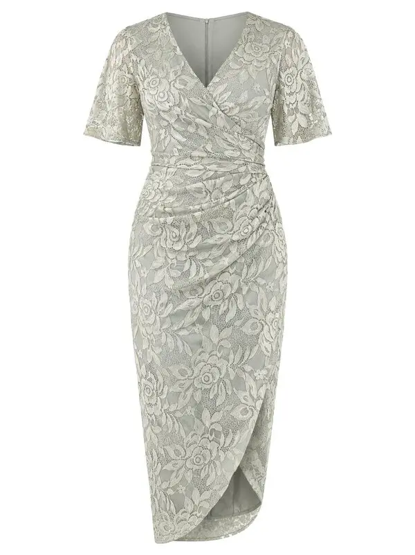 GIRL IN MIND Natasha Angel Sleeve Wrap Midi Dress In Sage Lace - Green