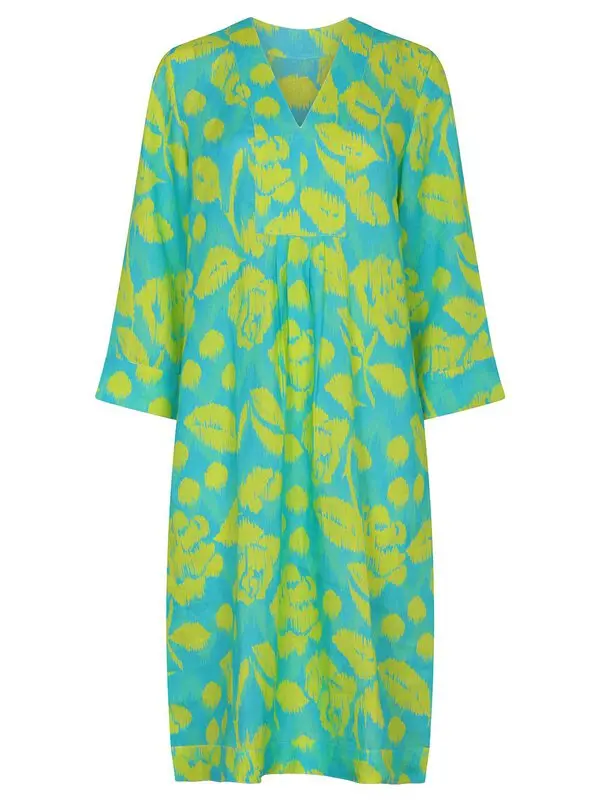 NOLOGO-CHIC Ikat Rose Picot Midi Dress Linen Lime - Green