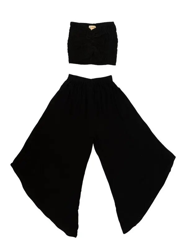Pink Haley Winona Smocked Tube Top & Asymmetrical Pants Set - Black