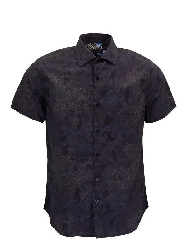 LORDS OF HARLECH Scott Paisley Explosion Printed Button Up Shirt - Black