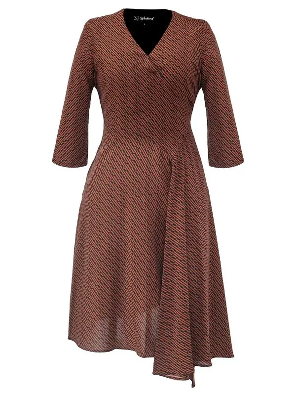 SMART AND JOY Crossed Draped On Side Skater Dress Rust - Brown