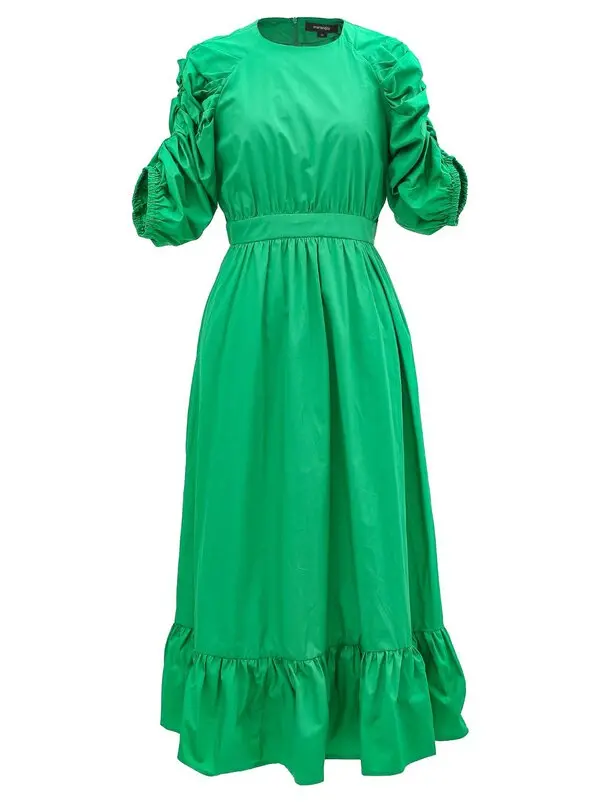 SMART AND JOY Trapeze Dress With Puffed Sleeves - Green