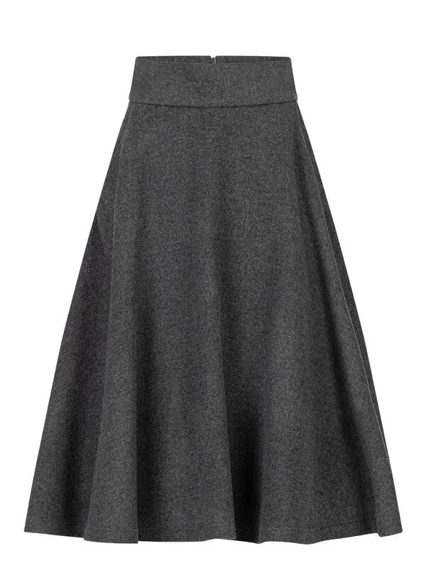 NIKKA PLACE Wool Midi Skirt With High Waist & Pockets In Dark Gray - Grey