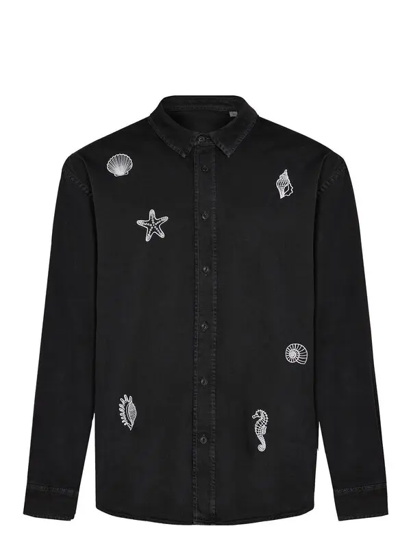 INGMARSON Shell Embroidered Organic Cotton Shirt - Black
