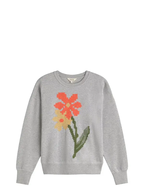 THINKING MU Jodie Poppy Embroidered Sweatshirt - Grey