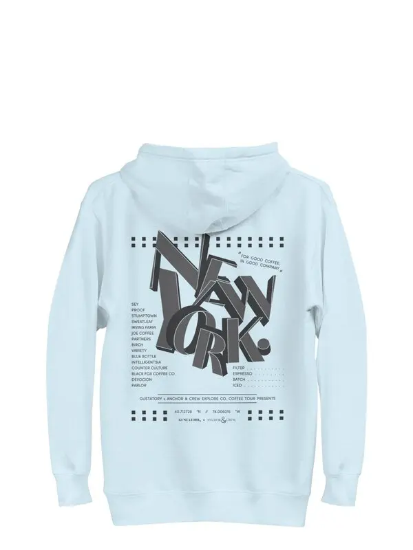 ANCHOR & CREW Sky Gustatory New York Coffee Scene Cotton Blend Embroidered Hoodie - Blue