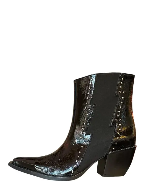 ANY OLD IRON Black / Silver The Black Lightning Bolt Leather Boots - Black/silver