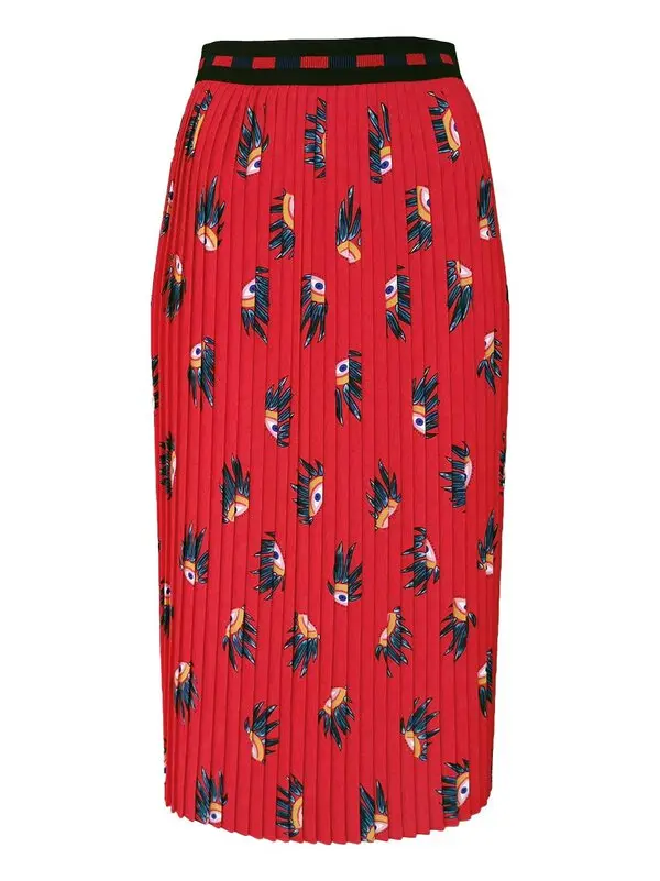 LALIPOP DESIGN Eyes On Midi Pleated Skirt - Red