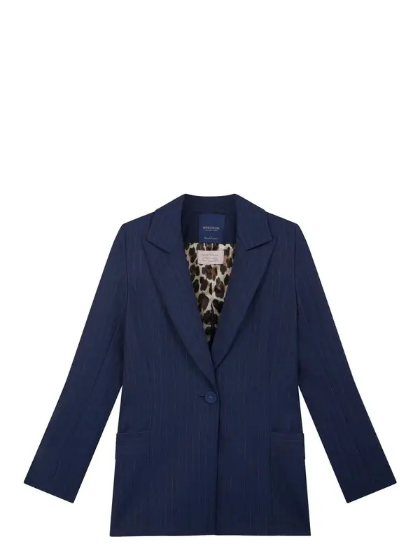 AMANDA THOMPSON COUTURE Toni Suit Jacket / Navy & Red Pinstripe Italian Wool - Blue