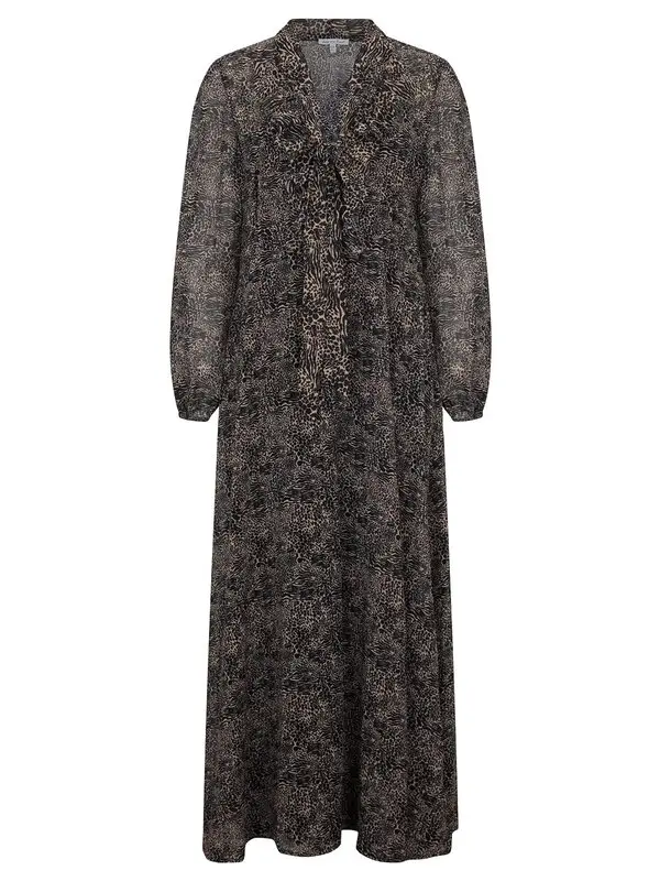 LILY AND LIONEL Margot Ruffle Neck Maxi Dress With Leopard Print - Brown