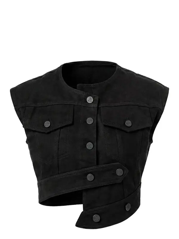 GAO REPUBLIC Cropped Cut-out Denim Vest - Black