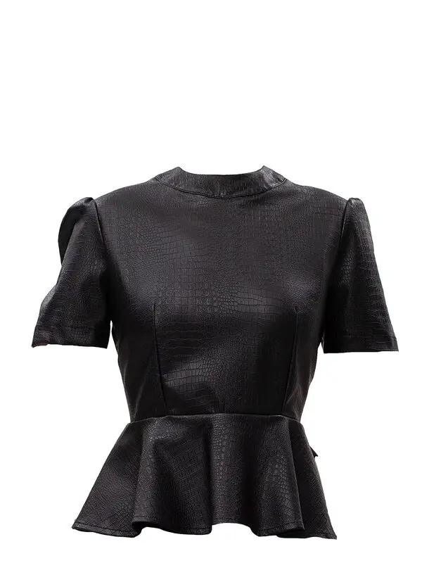 MAISON BOGOMIL Faux Leather Peplum Blouse - Black