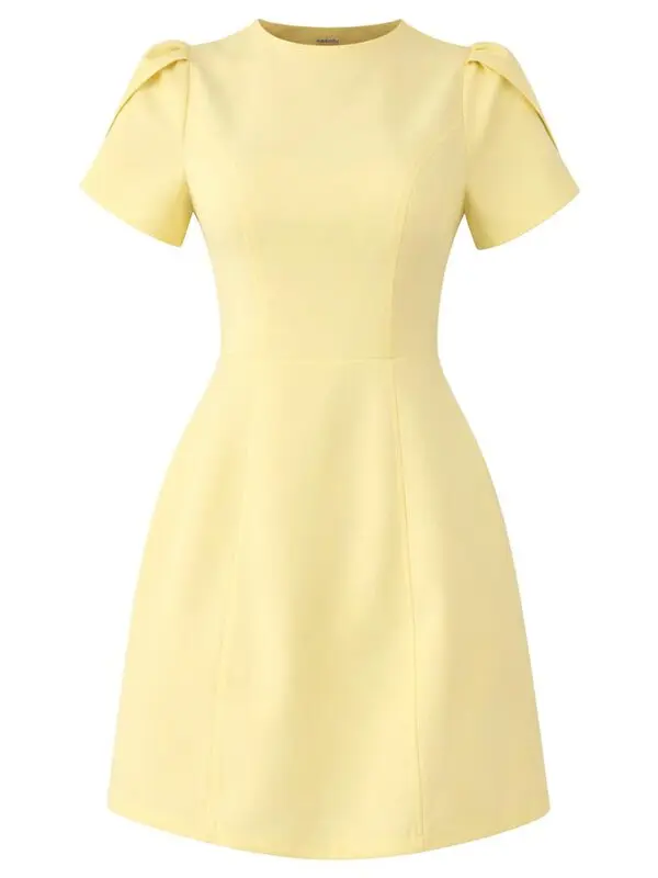 GIRL IN MIND Ami Tulip Sleeve High Neck Mini Dress - Yellow