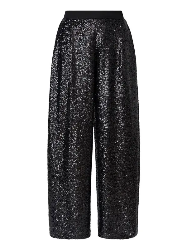 LIA ARAM Wrap-around Sequin Cropped Trousers - Black