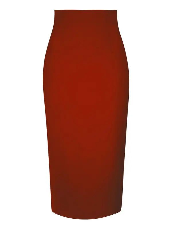 TIA DORRAINE High-waist Pencil Midi Skirt, Burgundy - Red