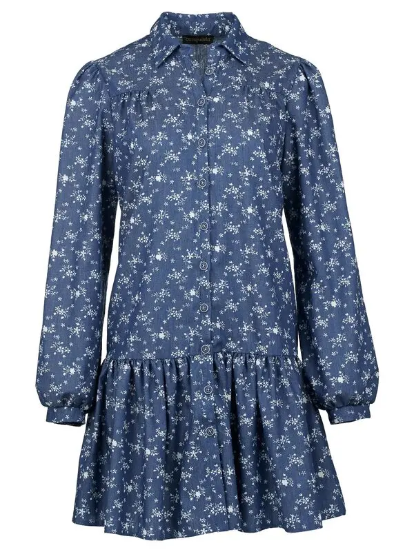 CONQUISTA Indigo Floral Dress With Buttons - Blue