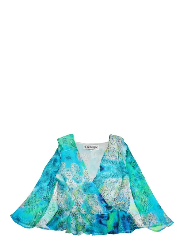 TRAMP IN DISGUISE Guardabarranco Printed Silk Chiffon Wrap Top - Blue