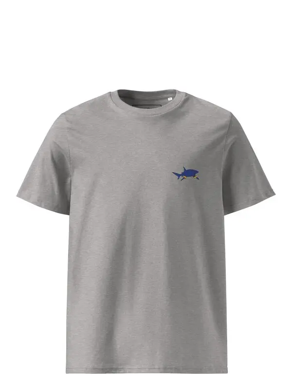 ANCHOR & CREW Heather Shark Gone Swimming In The Wild Organic Cotton Embroidered T-shirt - Grey