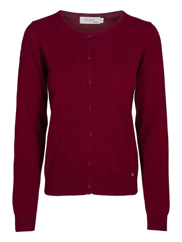TIRILLM Emilie" Basic Cashmere Cardigan, Deep Burgundy - Red