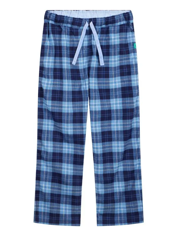 LOUNGERS Soft, Breathable Organic Brushed Cotton Loungewear Trousers In And White Long Length - Blue