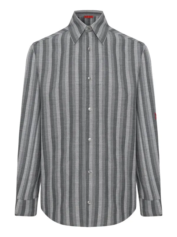 PCFG Linen & Cotton Blend Checked Woven Shirt - Grey