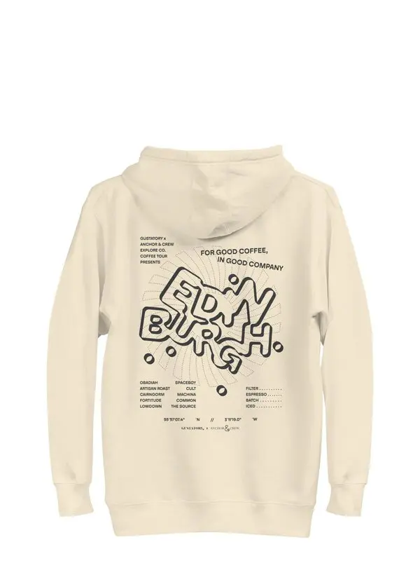 ANCHOR & CREW Neutrals Natural Gustatory Edinburgh Coffee Scene Cotton Blend Embroidered Hoodie - Brown