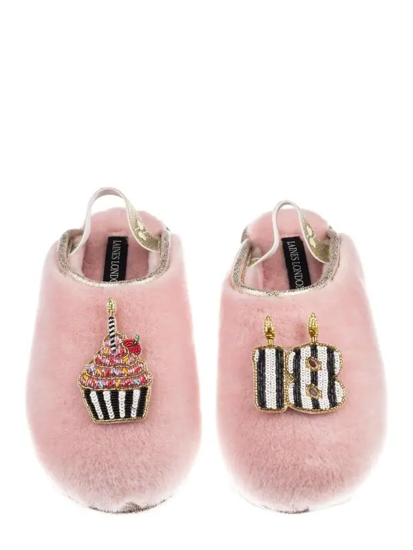 LAINES LONDON Gold / Pink Flatform Cloud Closed Toe Slippers With Stripe18th Birthday & Cake Brooches Dusky Pink - Gold/pink