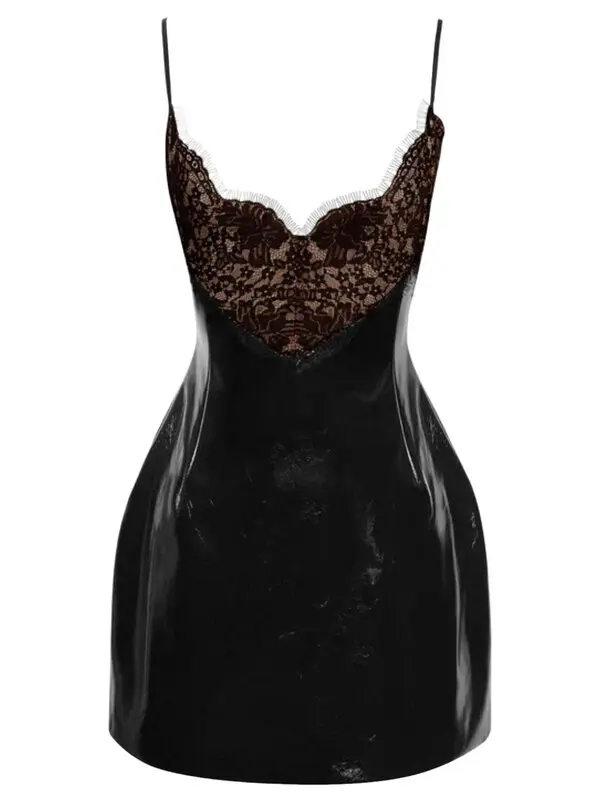 MISS CIRCLE NEW YORK Shelby Vegan Leather With Lace Mini Dress - Black
