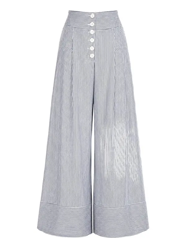 JULIA ALLERT Button Front Palazzo Trousers Stripe - Blue