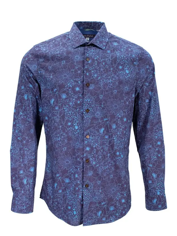 LORDS OF HARLECH Nigel Outline Floral Shirt Navy - Blue